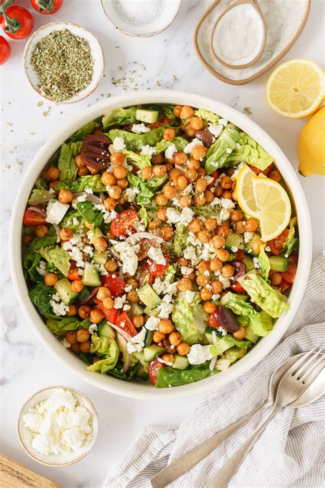 Roasted Chickpea Salad With Mediterranean Dressing Gathering Dreams