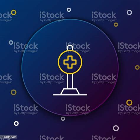 파란색 배경에 격리 된 교차 병원 아이콘라인 의료지도 포인터 다채로운 개요 개념 벡터 건강 진단에 대한 스톡 벡터 아트 및 기타 이미지 건강 진단 건강관리와 의술