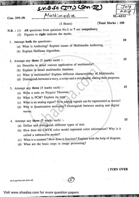 Multimedia 2017 2018 B Sc It Information Technology Semester 4 Sybsc I T Question Paper With