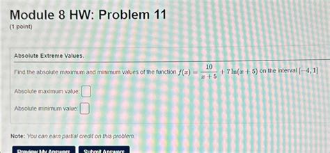 Solved Module 8 ﻿hw Problem 111 ﻿pointabsolute Extreme
