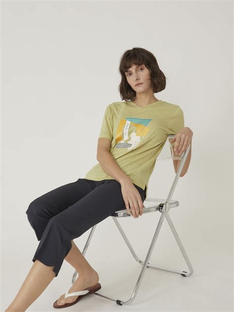 브이넥 린넨혼방 프린트티셔츠 Vvbasym4161