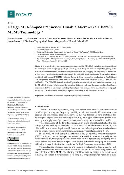 Pdf Design Of U Shaped Frequency Tunable Microwave Filters In Mems Technology