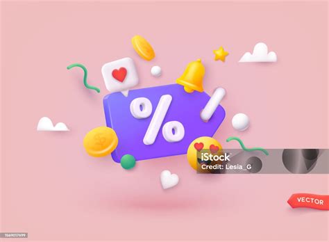 백분율 확인 표시 및 할인으로 레이블을 지정합니다 앱 아이콘입니다 3d 웹 벡터 일러스트레이션 세일에 대한 스톡 벡터 아트 및