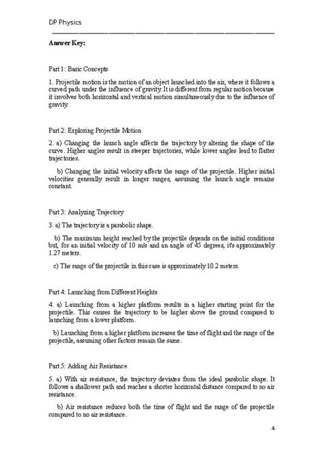 Projectile Motion Exploration With Phet Simulation Answer Key