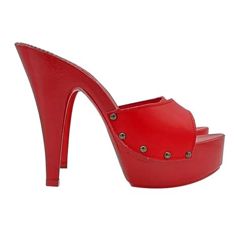 Total Red Clogs In Transgressive Sexy Fetish Leather Zoccoli Fetish