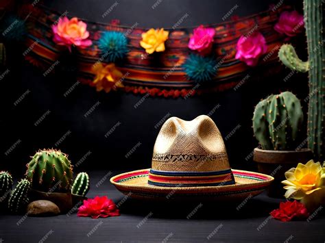 Premium Photo Cinco De Mayo Celebration Background With Maxican Hat And Cactus