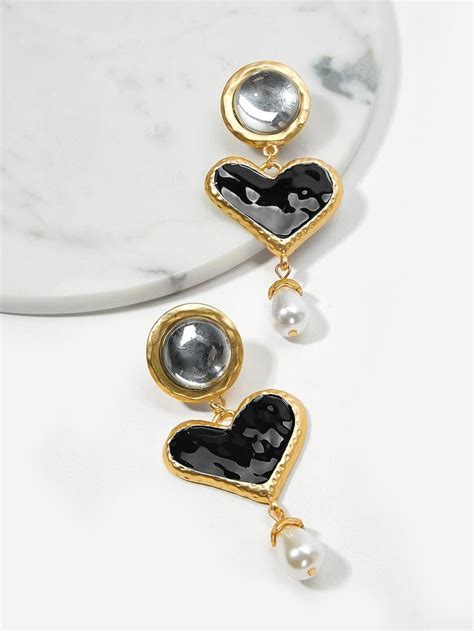 Rhinestone And Heart Drop Earrings 1pair Drop Earrings Heart Drop
