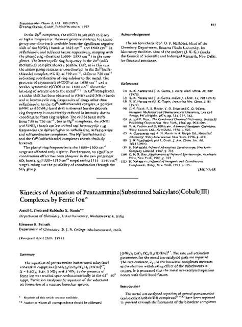 Pdf Kinetics Of Aquation Of Pentaammine Substituted Salicylato Cobalt Iii Complexes By Ferric Ion