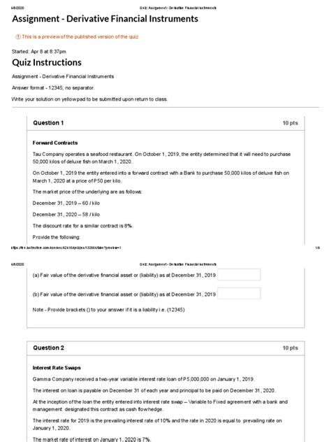 Assignment Derivative Financial Instruments This Is A Preview Of The Published Version Of The
