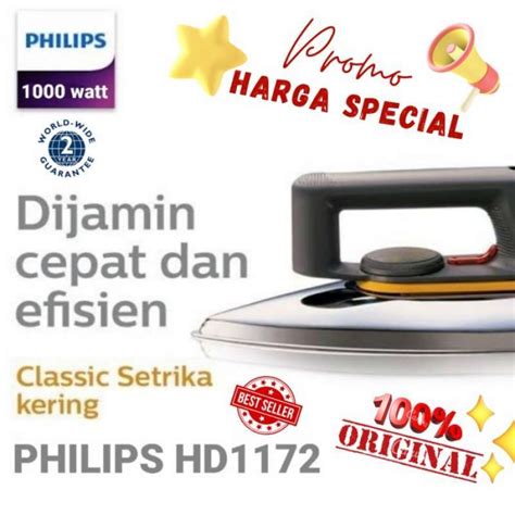 Jual Philips Setrika Hd1172 Dry Iron Classic 100 Original Strika
