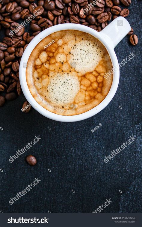 Coffee In A White Cup Freshly Brewed Aromatic Hot Drink Espresso Or