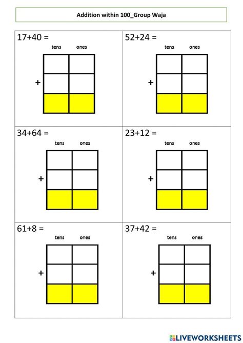Addition Within 100 Online Activity For Year 1 6 Live Worksheets