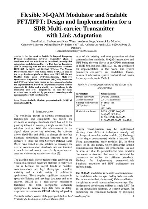 pdf flexible m qam modulator and scalablefft ifft design and