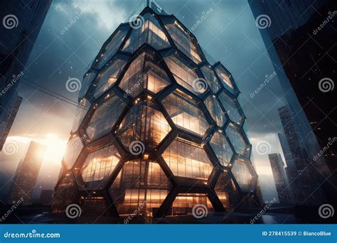 Ultra Modern Futuristic Design Of Office Building With Hexagon Shape