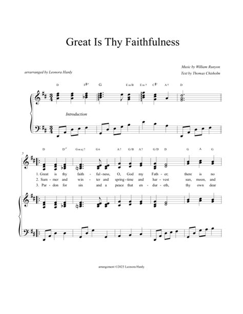 Great Is Thy Faithfulness Arr Leonora Hardy Sheet Music William