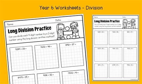 Year 6 Long Division Practice Bus Stop Method Worksheets Ks2