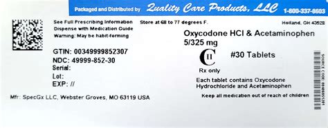 Ndc 49999 852 Oxycodone And Acetaminophen Tablet Oral Label Information