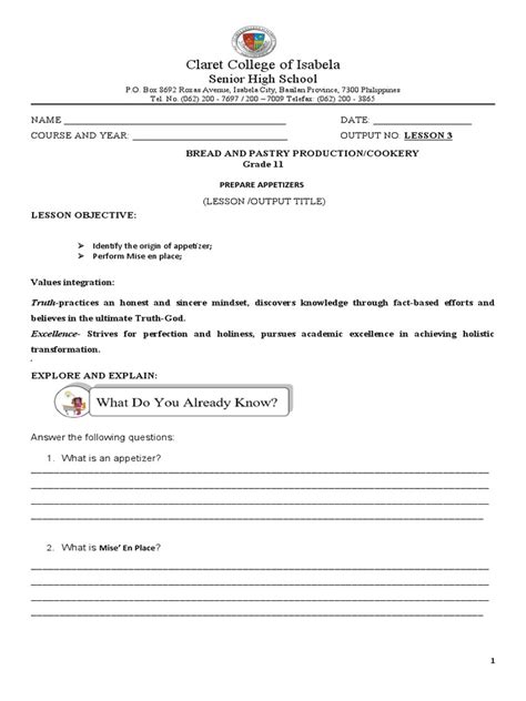 Learning Activity Sheet Bpp Las 1 Pdf Hors Doeuvre Cooking