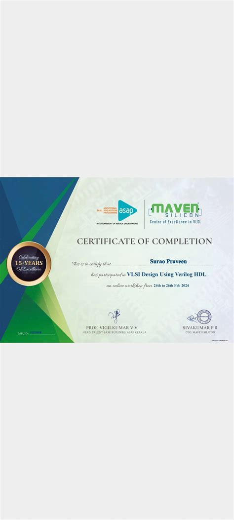 Completed Vlsi Design Course With Verilog Hdl Surao Praveen Posted On