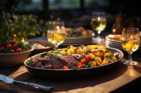 Premium Ai Image Full Feast Juicy Barbecue Fresh Salads And Golden