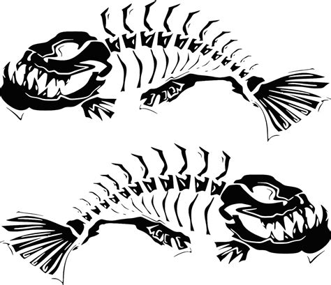 2 Skeleton Fish Boat Decals Pair Fishing Graphic Sticker Shark Salt