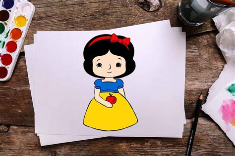 نقاشی سفید برفی کودکانه با آموزش تصویری مراحل