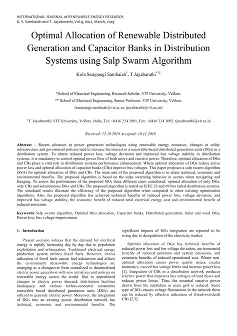 Pdf Optimal Allocation Of Renewable Distributed Generation And