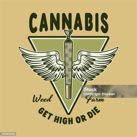 Ganja Spliff Dengan Ilustrasi Lambang Vektor Sayap Dalam Gaya Berwarna