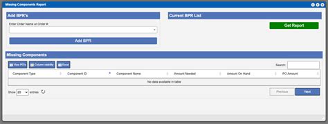 Missing Components Report Equitable Software