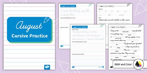 Third Grade August Cursive Practice Bundle Teacher Made