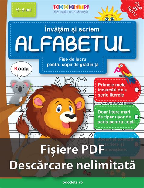 Învățăm și scriem alfabetul litere de tipar fișe de lucru format
