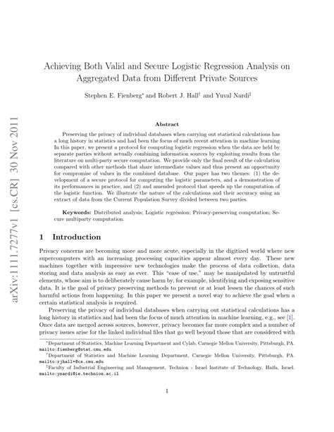 Pdf Achieving Both Valid And Secure Logistic Regression Analysis On Aggregated Data From