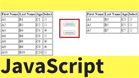 Javascript How To Transfer Rows Between Two Html Table In Javascript With Source Code