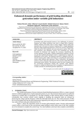 Enhanced Dynamic Performance Of Grid Feeding Distributed Generation