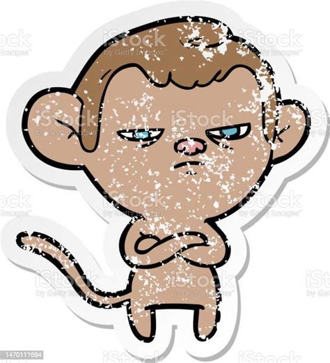 만화 원숭이의 고민 스티커 그런지 이미지 기법에 대한 스톡 벡터 아트 및 기타 이미지 그런지 이미지 기법 낙서 드로잉 데칼 Istock