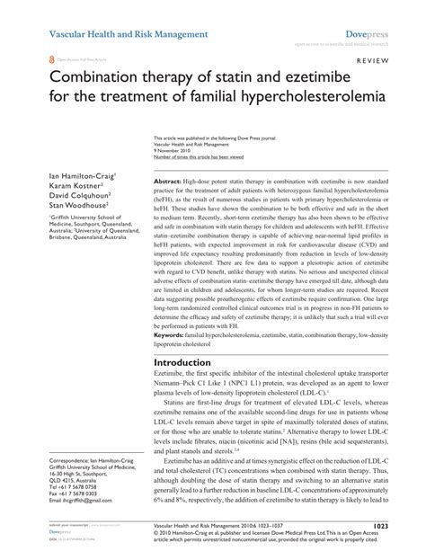 Pdf Combination Therapy Of Statin And Ezetimibe For The Treatment Of
