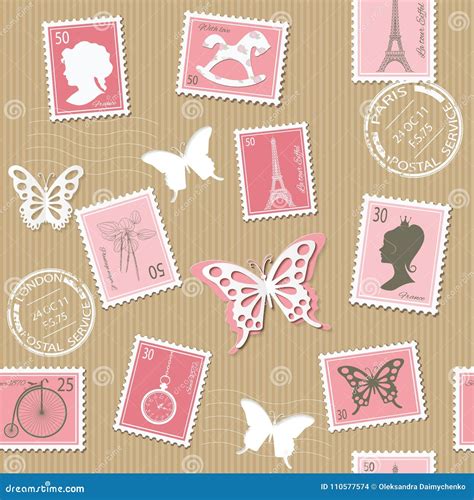 Vintage Postal Seamless Pattern Background Stock Illustration