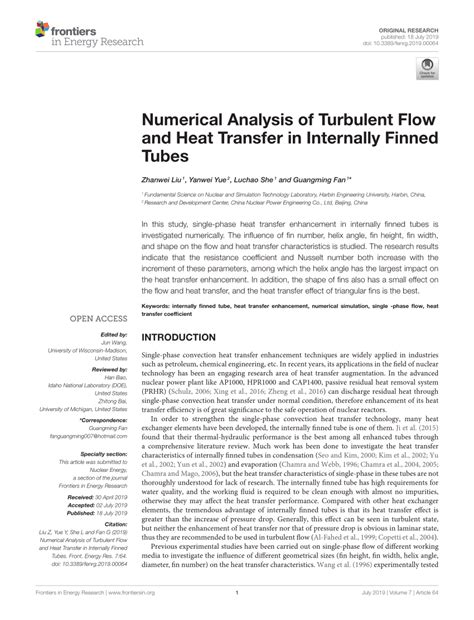 Pdf Numerical Analysis Of Turbulent Flow And Heat Transfer In