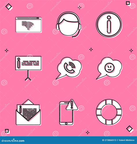 Set No Internet Connection Man With A Headset Information Speech Bubble Phone Call Angry