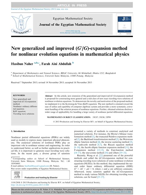 Pdf New Generalized And Improved G′g Expansion Method For Nonlinear Evolution Equations In