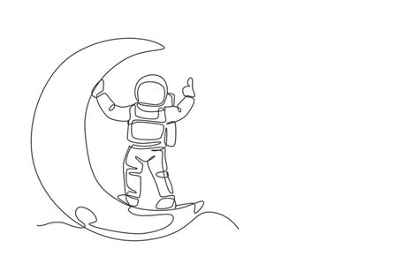 Premium Vector One Continuous Line Drawing Cosmonaut Exploring Space Astronaut Standing On