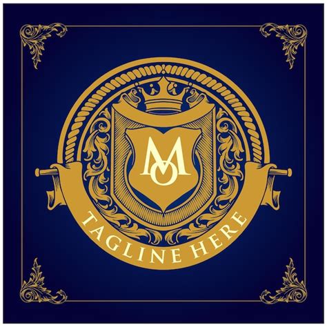 Premium Vector Luxury Vintage Gold Label Crown Shield Floral Illustration