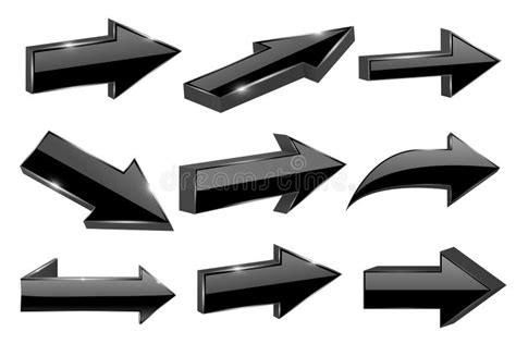 Flechas Rectas Negras Iconos Brillantes Del Web 3d Ilustración Del