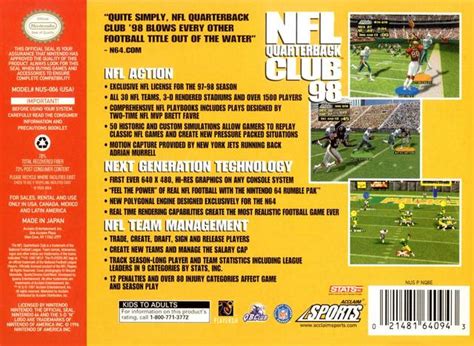 Nfl Quarterback Club 98 Box Shot For Nintendo 64 Gamefaqs