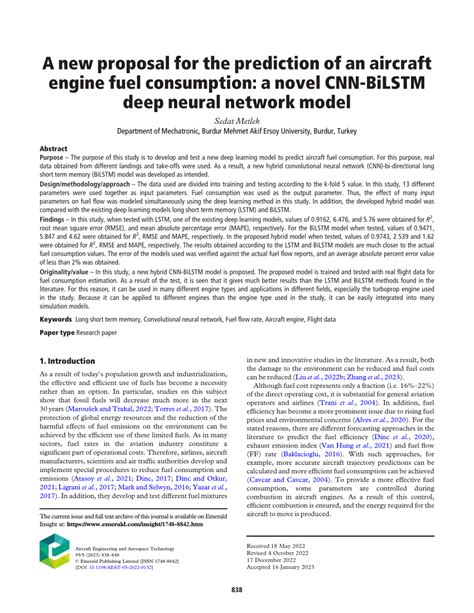 Pdf A New Proposal For The Prediction Of An Aircraft Engine Fuel Consumption A Novel Cnn