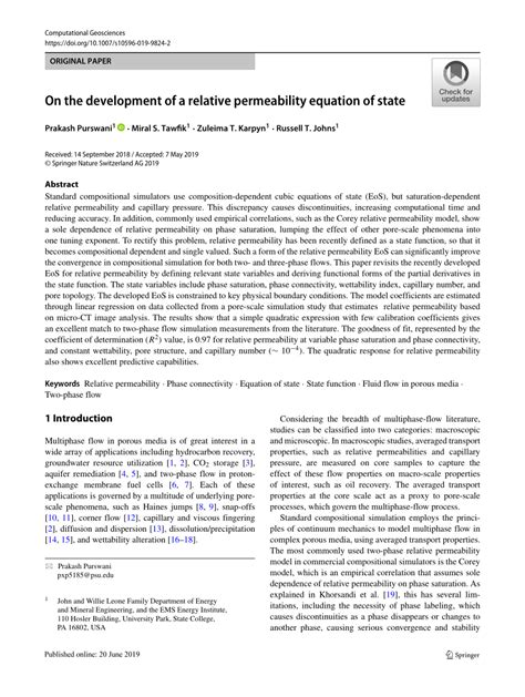 Pdf On The Development Of A Relative Permeability Equation Of State