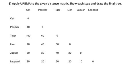 Solved 1 Apply UPGMA To The Given Distance Matrix Show Chegg