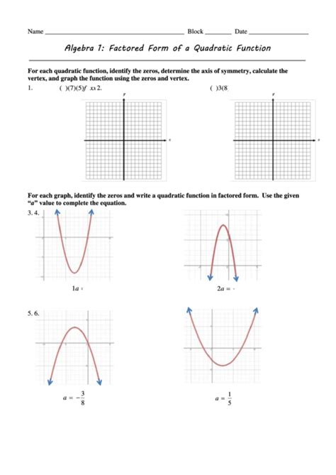 Factored Form Of A Quadratic Function Printable Pdf Download