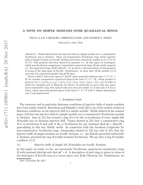 pdf a note on simple modules over quasi local rings