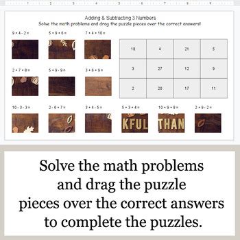 Adding Subtracting Numbers Google Slides Thanksgiving Puzzles